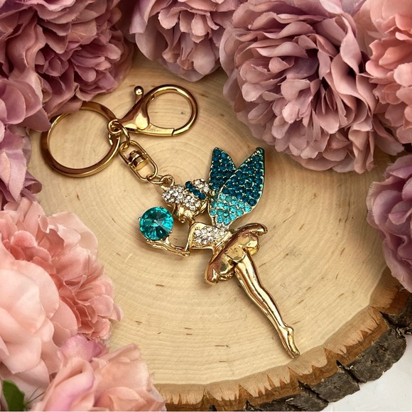 Accessories | Blue Gold Crystal Tinker Bell Keychain Charm | Poshmark